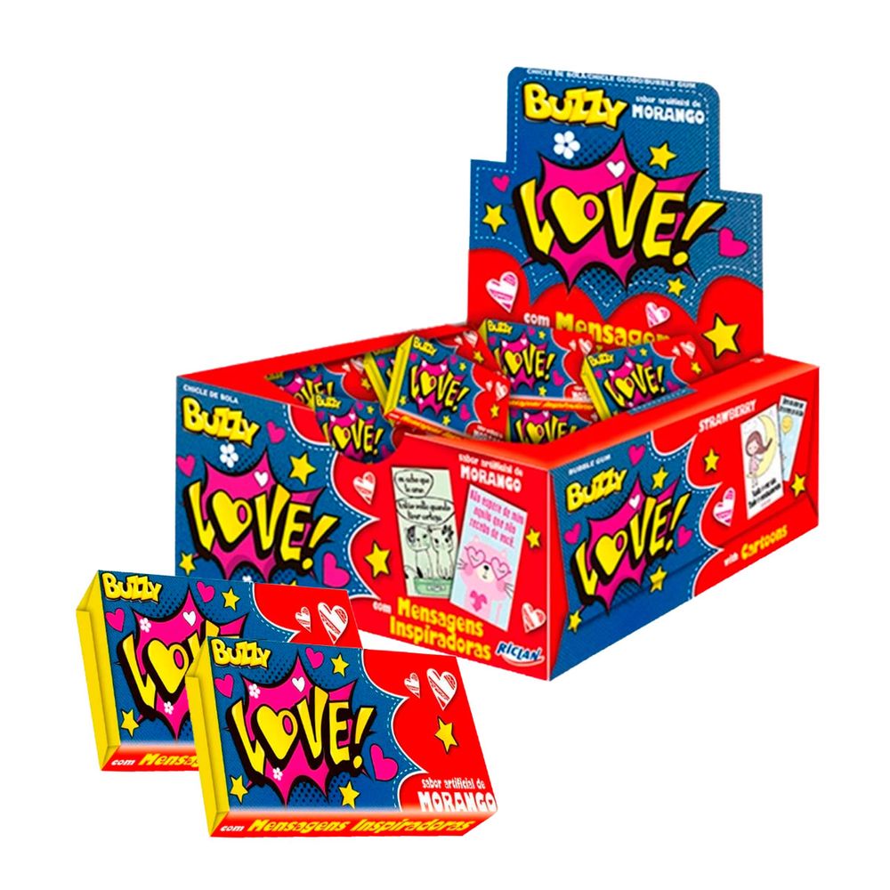 Chiclete Buzzy Love Morango c/100 - supernova